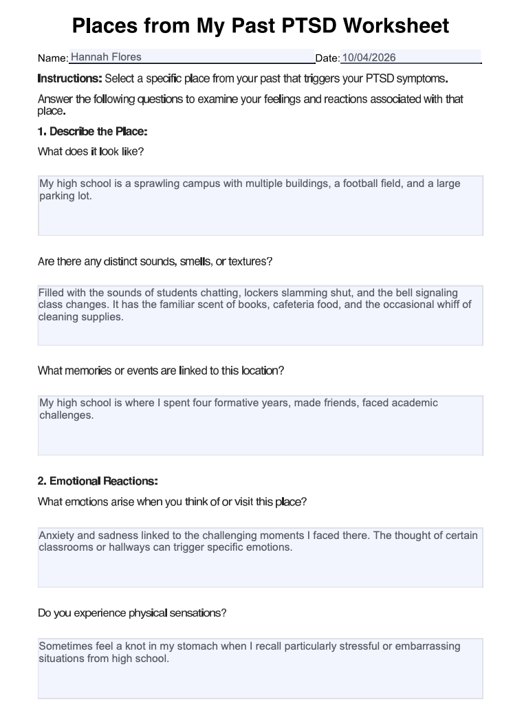 Places from My Past PTSD Worksheet & Example | Free PDF Download